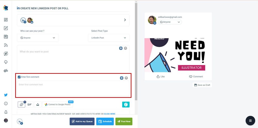 Schedule your first comments on LinkedIn with Circleboom Publish