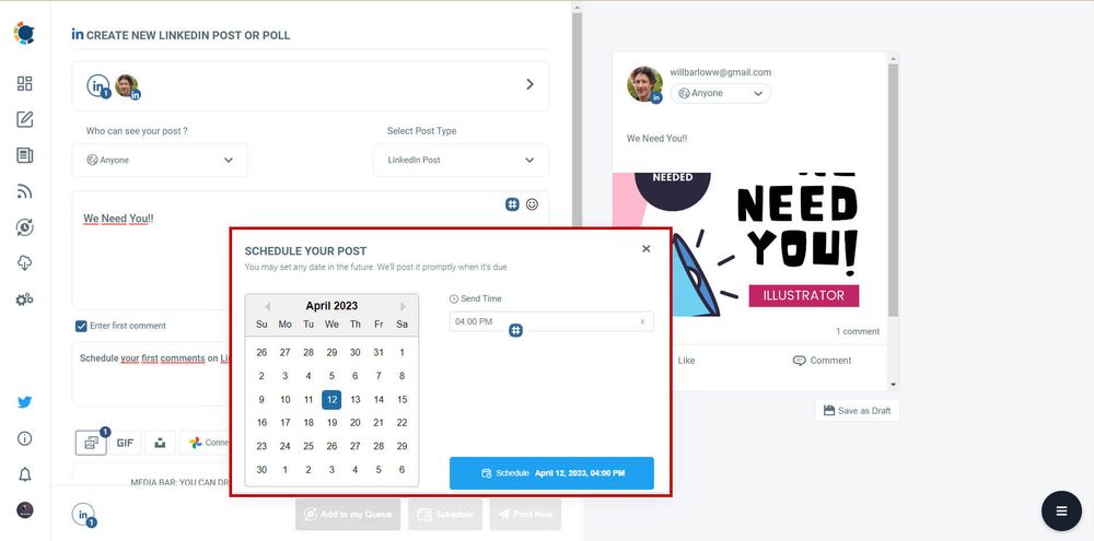 Schedule your first comments on LinkedIn with Circleboom Publish
