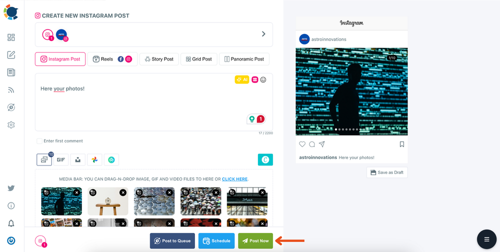 What is the best way to add multiple images in one post on Instagram?