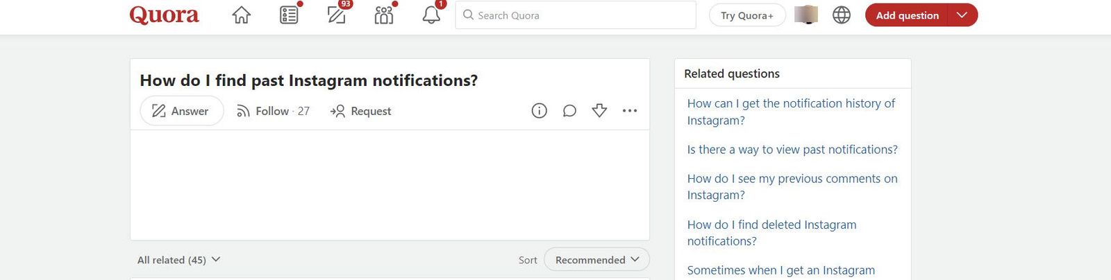 How do I find past Instagram notifications?